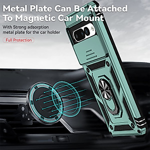 ALYBIT Compatible with Google Pixel 7 Pro Case with Screen Protector & Slide Camera Cover Built-in Ring Kickstand Magnetic Heavy Duty Rugged Shockproof Protective Google Pixel 7 Pro Phone Case -Green