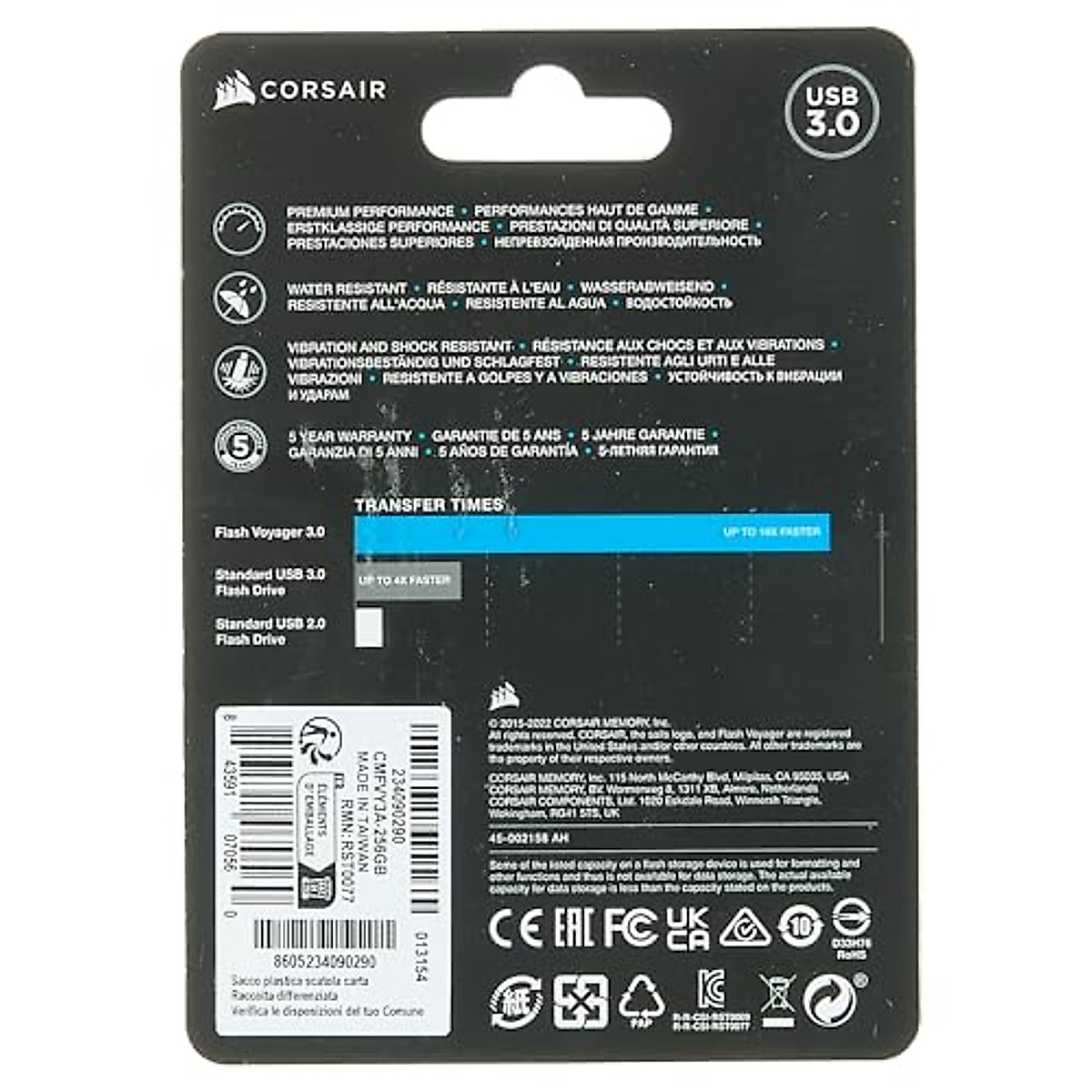 Corsair CMFVY3A-256GB Flash Voyager USB Flash Drive, USB 3.0, 256GB, Black