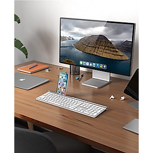CHESONA Wireless Bluetooth Keyboard, Bluetooth/Wired Dual-Mode Keyboard for MacBook Air/Pro/iMac, Ultra-Slim Rechargeable, Silent Full-Size Keyboard for MacOS/iPadOS/iPhone OS,Silver White