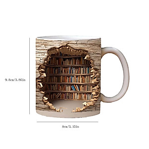 Darzheoy 3d Bookshelf Mug - 3D Effect Books Mugs, Creative Space Design Multi-Purpose Mugs, Book Lovers Coffee Mug, Gifts for Readers (B)