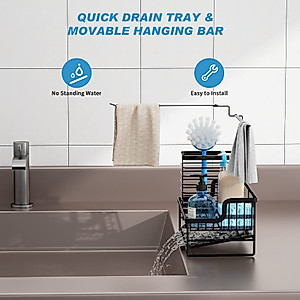 VOGWOLTH Kitchen Sink Caddy, Upgraded Sponge Holder for Kitchen Sink with Higher Dishcloth Holder, Rustproof 304 Stainless Steel Sink Caddy Organizer, Removable Brush Holder, Auto Drain Tray