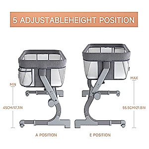 Gyvif Baby Bassinet Bedside Sleeper Crib, Easy Folding Co Sleeper Bed Side Adjustable Height Portable Crib with Wheels for Newborn