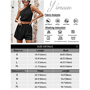 Yimoon Women's Summer 2 Piece Outfits Shorts Sets One Shoulder Sleeveless Crop Top Tank and High Waist Shorts Lounge Set(Black-XL)