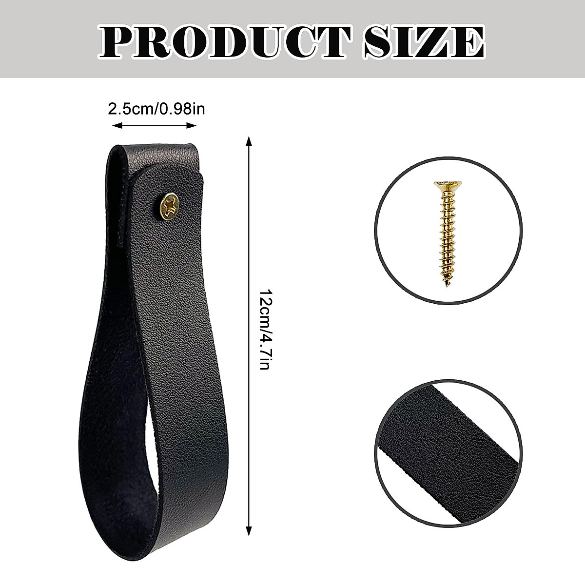 10 Pcs Black Leather Wall Hooks, Leather Curtain Rod Bracket, Leather Curtain Rod Holder Retro Strap Hangers with Screws for Hanging Towel Tapestry Canoe Paddle, Boho Farmhouse Style (Black)