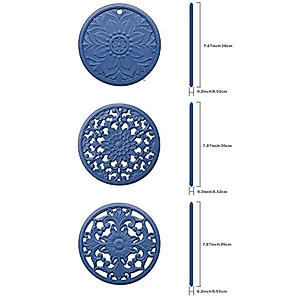 Viwehots Silicone Trivets Mats -Silicon Mat for Hot Pots and Pans, Round Hot Pads and Mats, Flexible Modern Kitchen Table Mat, Heat Resistant Multi-Use Carved Teapot Coaster Set of 3 Teal