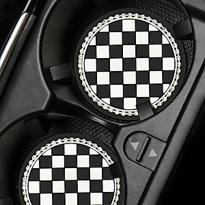 GKmow 2 PCS Bling Car Coasters, 2.7" Grid PVC Cute Anti-Slip Crystal Rhinestone Drink Car Cup Mat, Universal Car Cup Holder Insert Coaster for Most Cars