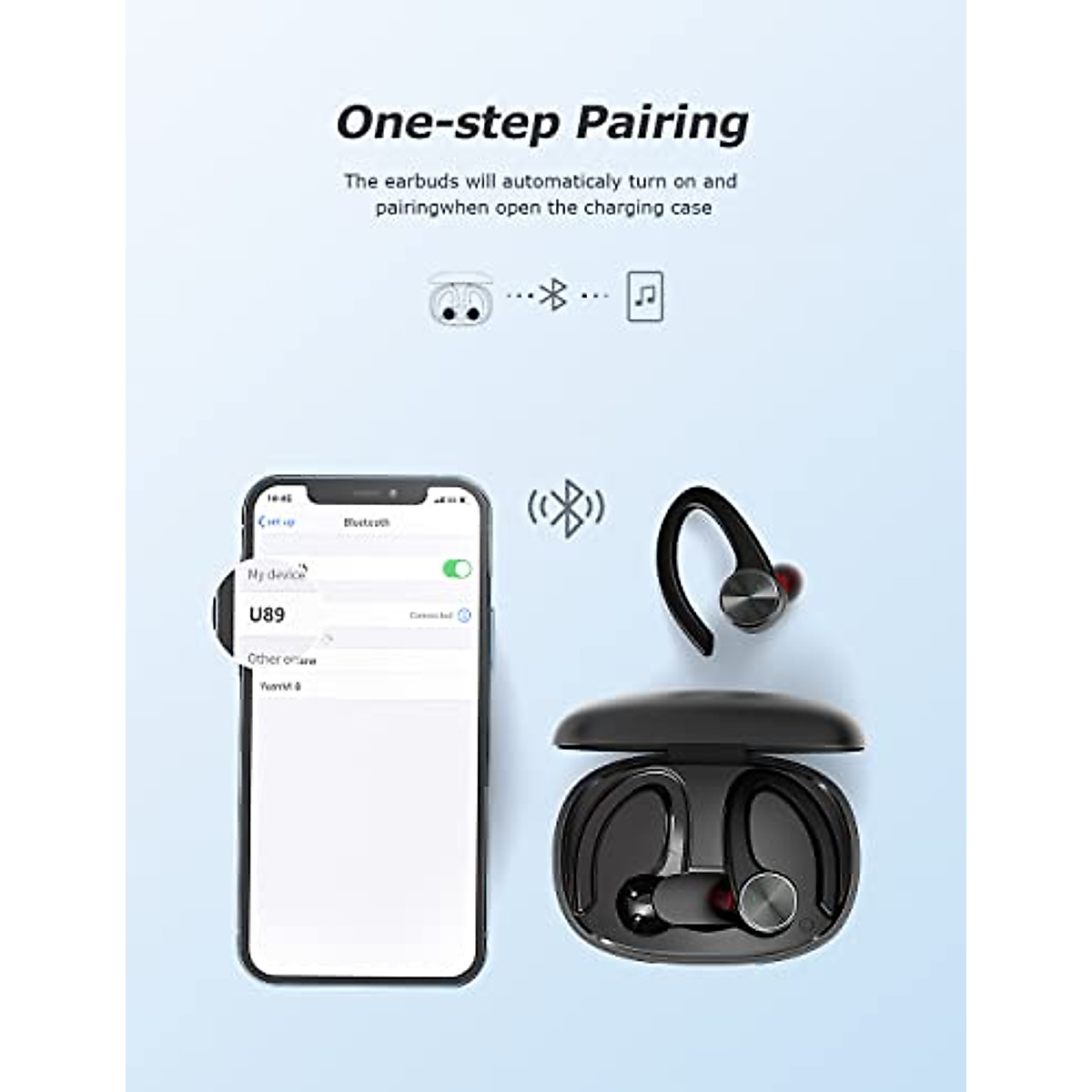 TTQ Wireless Earbuds, Bluetooth Headphones 80Hrs Playtime with Charging Case and Earhooks Over Ear Waterproof Earphones with Mic for Working Sports Running Workout iOS Android TV Phone Laptop