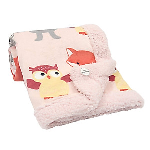 Lambs & Ivy Little Woodland Forest Animals Blanket, Pink/White