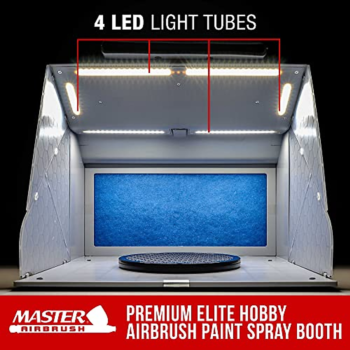 Master Airbrush Portable Hobby Airbrush Paint Spray Booth Kit with 4 LED Lights, Turntable - Powerful Dual Exhaust Fans with Filter & Extension Hose - Painting Projects, Models, Arts, Crafts, Cakes