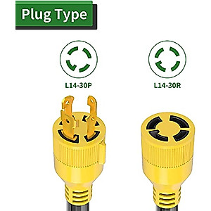 20 Feet NEMA L14-30P/L14-30R Generator Extension Cords, 4 Prong Heavy Duty, 30 Amp,125/250V,Up to 7500W 10AWG Cable and The Cable UL Certification,Black
