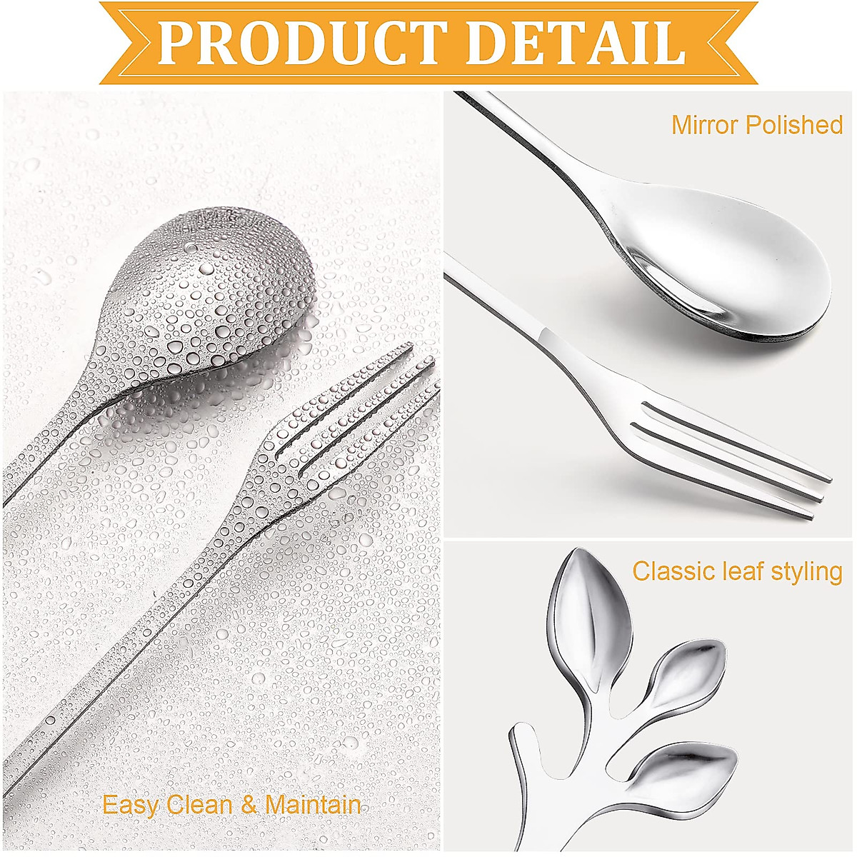 Stainless Steel Leaf Coffee Spoon and Appetizer Fork Tableware Dessert Spoon Mini Dessert Utensils Set Creative Demitasse Spoons and Forks for Stirring, Fruit, Cake, Coffee, Tea(Silver, 40 Pieces)