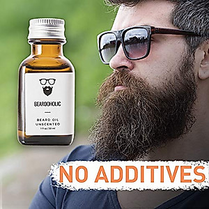 Beardoholic Beard Oil – 7 All-Natural Ingredients – Faster and Thicker Beard Growth – Eliminates Itch and Dandruff Instantly – Unscented Beard Growth Oil - 30 ml Leave-in Conditioner and Softener