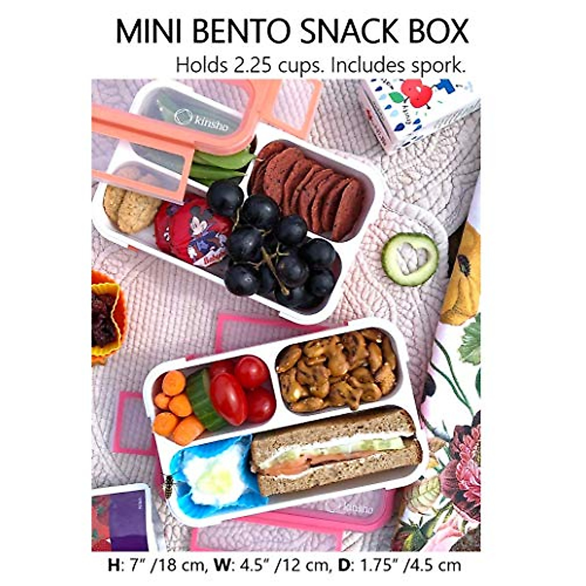 kinsho MINI Lunch-Box Snack Containers for Kids | SMALL Bento-Box Portion Container | Toddler Pre-School | Leak-proof Boxes for Work, Travel | Best for Adults Boys Girls | Pink Purple, Coral 3 pack