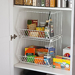 IRIS USA 17" Modular Wire Stacking Storage Basket, Great Storage for Linens, Groceries, Toys, Books, and More, Stackable, Easy Assemble, Multipurpose Home Organizer, White
