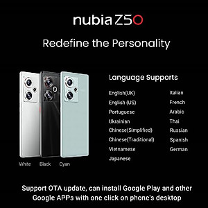 nubia Z50 Cellphone - 5G Unlocked Android Phone, 64MP+50MP Dual Camera, Qualcomm Snapdragon 8 Gen 2, 144Hz 6.67” AMOLED Screen, 80W Quick Charge Android Phone w/ 5000mAh Battery, 12GB, Cyan