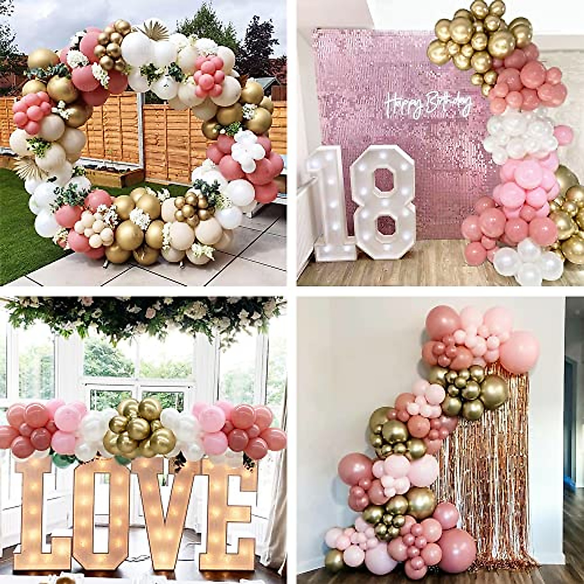 LyzzGlobo Dusty Pink Balloon Garland Kit, Pearl White Chrome Gold Light Pink Dusty Rose Balloons Arch Kit for Wedding Bridal Baby Shower Birthday Decorations