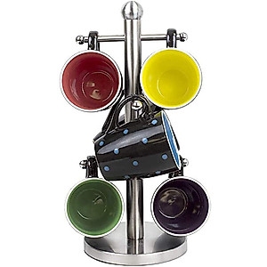 Stainless Steel Mug Drying Storage Rack Holder Mug Hooks,Multi-Functional Cup Dispaly Stand Tree Shape Coffee Cups Stand with 6 Hooks for Kitchen Home Decor