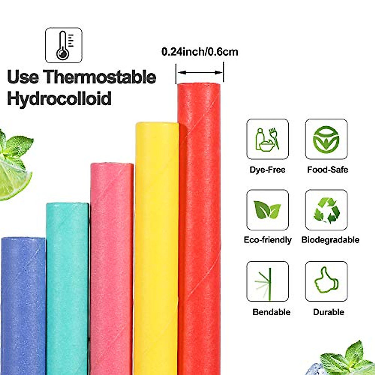 Pro Mael 200-Pack Paper Drinking Straws Biodegradable, Flexible Straws Bulk for Juices, Shakes, Smoothies - Disposable& Eco-Friendly Straw for Birthdays, Weddings & Party (5 Colors)