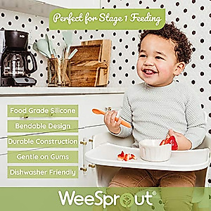 WeeSprout Silicone Baby Spoons - First Stage Infant Feeding Spoons With Soft-Tip, Bendable Baby Utensils for Parent & Self-Feeding, Ultra-Durable & Chewproof, Dishwasher Safe, Set of 3