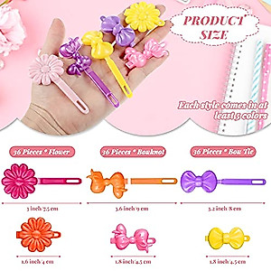108 Pieces Self Hinge Hair Barrettes for Girls Plastic Hair Barrettes Baby Girl Barrettes 80s 90s Flower Bow Cartoon Design Hair Pins for Baby Girls Toddlers (Cute Style)