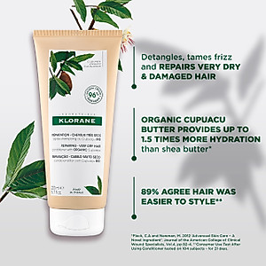 Klorane Conditioner with Organic Cupuaçu Butter, Nourishing & Repairing for Very Dry Damaged Hair, SLS/SLES-Free, Biodegradable, 6.7 fl. oz.