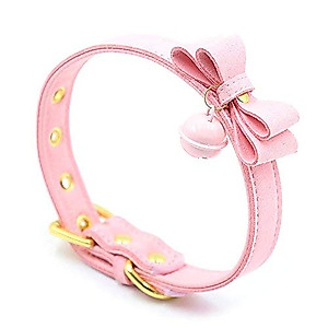 LEWECEEO PU Leather Bow Collar Necklace Choker with Bell Cat Cosplay Kitty Necklace Choker Collar for Women