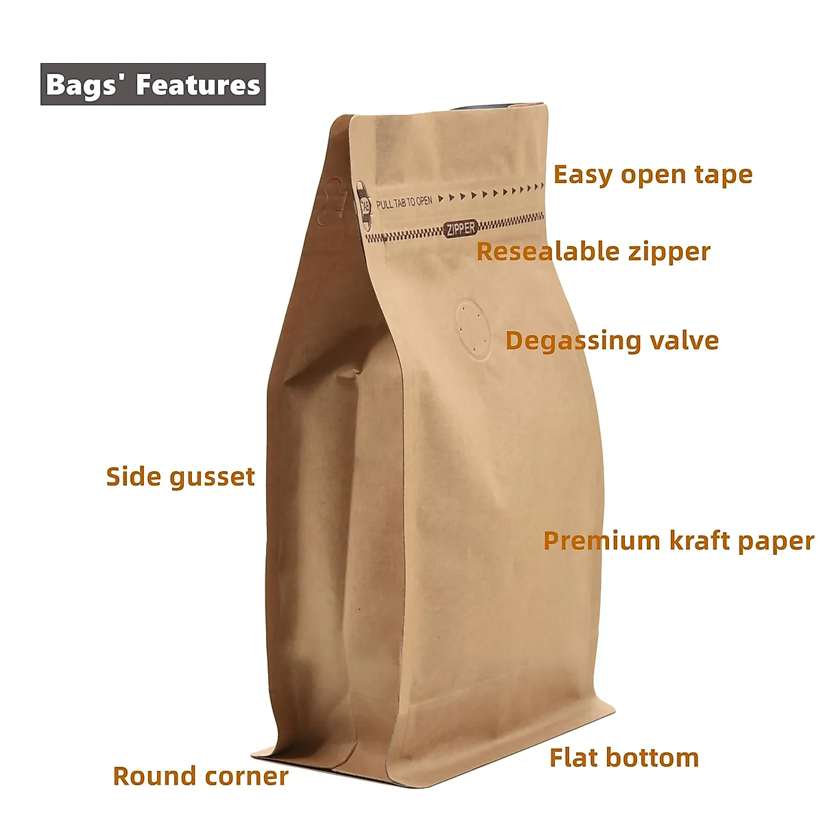 EVERPACK 4 Ounce 100 Packs High Barrier Kraft Paper Coffee Bags, Stand Up/Flat Bottom Coffee Pouches with Air Release Valve & Reusable Pull Tab Side Zipper (100 Pieces, 4oz/0.25lb/100gm)