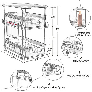 3 Tier Clear Bathroom Organizer, Under Sink Organizers Clear with Dividers, Multi Purpose Slide-Out drawers Organizer for Bathroom Pantry Organization and Storage, Medicine Cabniet Organizer 1 Pack
