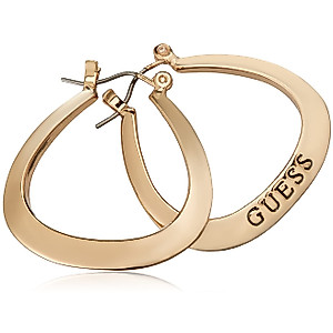 GUESS "Basic" Gold Small Oval Logo Hoop Earrings