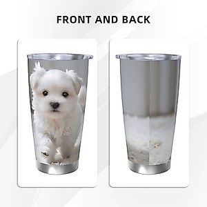 NHJKLWQSZ Cute Puppy Dog 20oz Stainless Steel Tumbler With Lid And Straw, Double Wall Vacuum Insulated Coffee Mug Travel Cups Leak-Proof Lid For Hot And Cold Drinks, Metal Straws And Brush