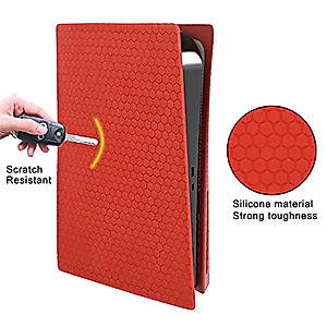 DOB SECHS Silicone PS5 Cover for Playstation 5 Disc Edition Console, Anti-Scratch, Anti-Fall PS5 Skin Protective Cover, Waterproof, Dustproof PS5 Console Cover, Red