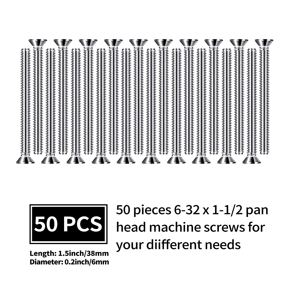 Morbeste 50 Pieces Extra Long Outlet and Device Mounting Screws, 6-32 x 1-12 Inches Pan Head Machine Screws, Full Thread Truss Head Stainless Steel Screws Bolts Funiture Drive Tool Accessories
