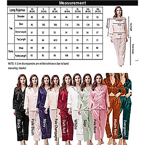 WJing Yi Jia Womens Pajama Set Silk Satin Pajamas Long 2pc Pjs Button Down Sleepwear Pj Set Loungewear White