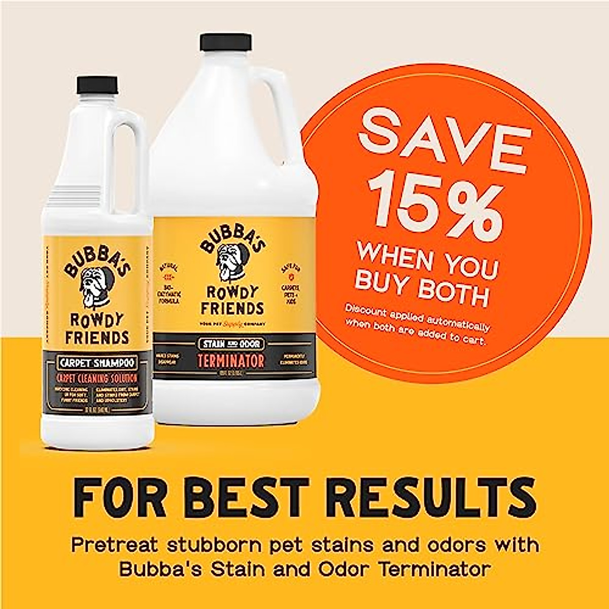 BUBBA'S ROWDY FRIENDS Bubbas Carpet Cleaner Solution for Shampoo Machine - Best Deep Cleaning Solution for Carpets, Rug, Couch, and Car - Works in Any Shampooer - Pet Home Essentials
