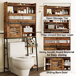 IRONCK Over The Toilet Storage with Cabinet, Sliding Barn Door, Side Storage Open Rack, Mass-Storage Over Toilet Bathroom Organizer for Bathroom, Restroom, Laundry, Vintage Brown