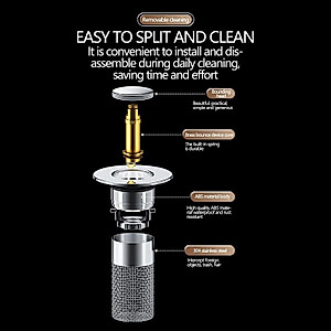 Bathroom Sink Stopper Hair Catcher,Pop Up Sink Drain Filter with Removable Stainless Steel Filter Basket Hair Catcher,Bathroom Sink Strainer,for Kitchen,Bathtub,Sink Water Pipe and Floor Drain