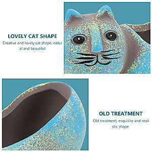 Yardwe Ceramic Succulents Pots Creative Cat Shaped Flower Plant Pot Glitter Animal Bonsai Plant Container Home Office Desk Gifts