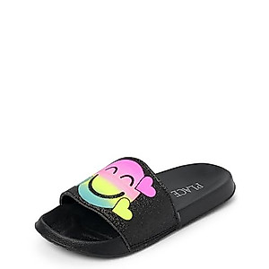 The Children's Place Girls Slide Sandal, Happy Face, 2 Big Kid US