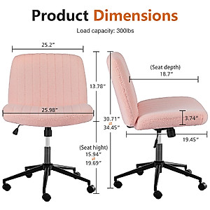 CUANBOZAM Armless Desk Chair, Criss Cross Chair with Wheels, Fabric Padded Desk Chair, Modern Swivel Height Adjustable Office Chair with Wide Seat for Home, Office, Make Up, Bed Room