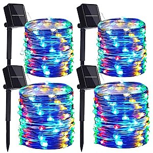 GLSbuld Multicolor Solar String Lights Outdoor,4-Pack 132FT 400 LED Halloween Lights with 8 Modes, Solar Fairy Lights for Christmas Party Indoor Patio Yard Trees Wedding