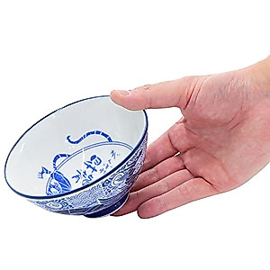 Mino Ware Rice Bowl Set, 4.8 inch, Dragon Design, Indigo Blue, Japanese Ceramic Bowls, 6.8 oz, Set of 2