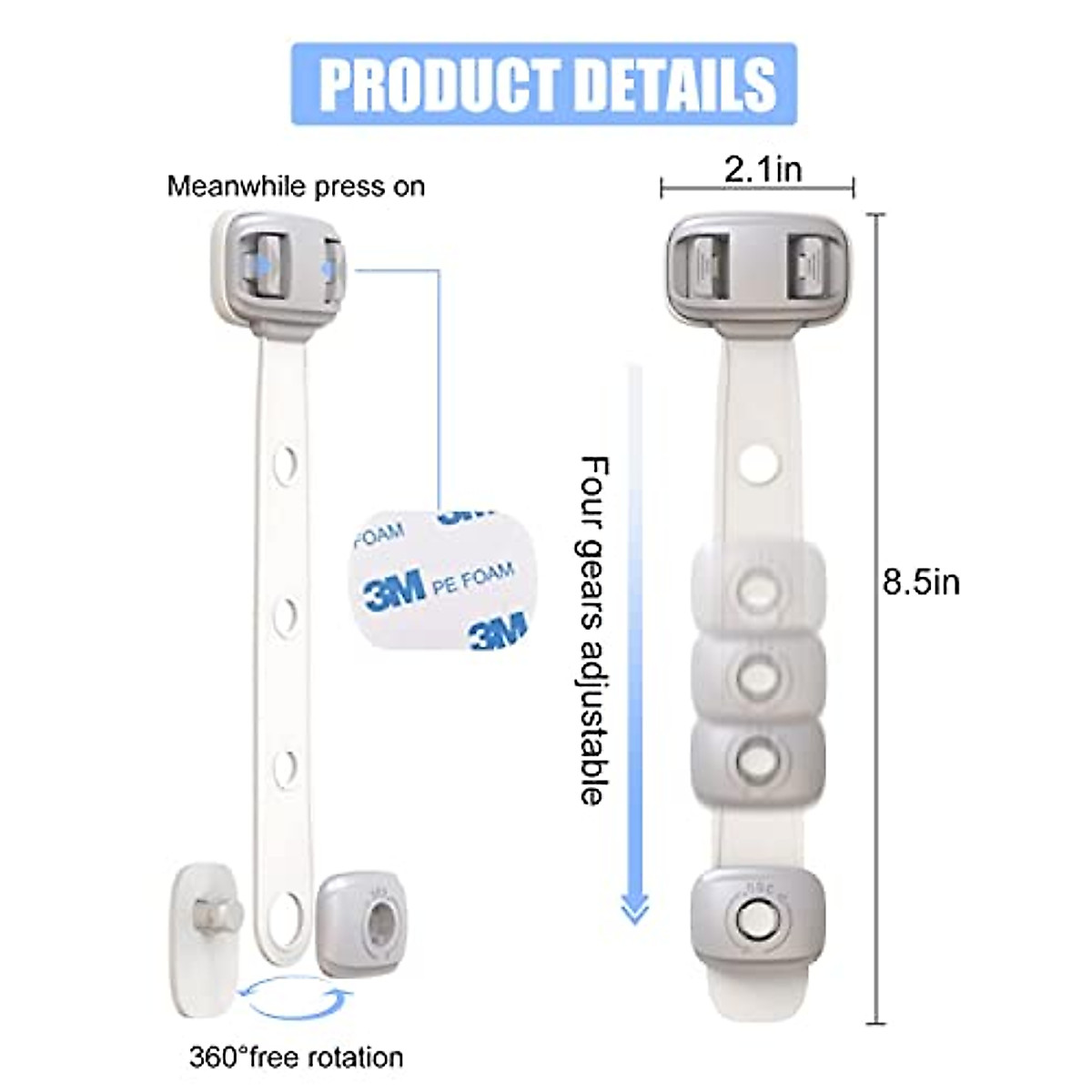 Fridge Locks,Refrigerator Door Lock,Child Proof Safety Cabinet Lock with Strong 3M Adhesives,Fridge Locks for Kids,Adjustable Strap Multi-Purpose for Cabinet,Drawers,Freezer,Oven (2 Count (Pack of 1))