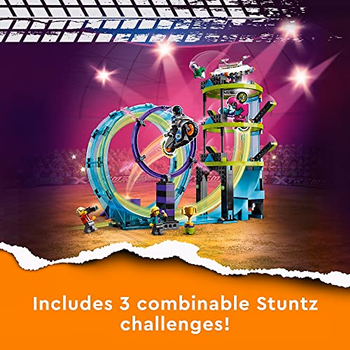 LEGO City Stuntz Ultimate Stunt Riders Challenge 60361, 3in1 Stunts for 1 or 2 Player Action, with 2 Flywheel-Powered Toy Motorcycles for Kids, 2023 Set