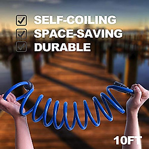 FUNJEE Lightweight EVA Coil 10 FT Garden Hose with GHT Solid Brass Fittings, Water Hose with Brass Connectors (10FT, Blue)