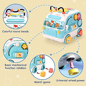 Qizebaby Multifunctional Toddler Toy Cars, Baby Toys 12-18 Months, Crawling Toys with Lights & Sounds & Music, Toys for 1 2 3 Year Old Boys Girls Toddlers, 1 2 3 Year Old Toy Gifts
