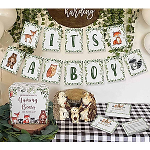 Yuzioey Woodland Guess How Many Gummy Bears Guessing Game, Woodland Forest Baby Shower Guessing Game Box and Wishes for Baby Cards, Woodland Gender Neutral Baby Shower