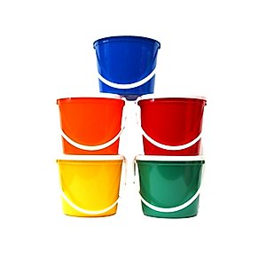 5-80 Ounce Red, Blue, Yellow, Orange and Green (1 of Each) Buckets and Lids, Made in America, Food Safe and Contains No BPA.