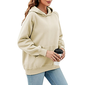 FLYCHEN Men's Solid Color Loose Hoodie Hip Hop Couples Long Sleeve Unisex Sweatshirt Apricot L