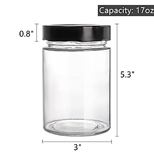 Dicunoy 12 Pack Glass Candle Jars with Lids, 17 oz Large Candle Containers for Candle Making, Thick Cylinder Empty Votive Candle Holders, Mason Storage Containers for Dry Food, Powder