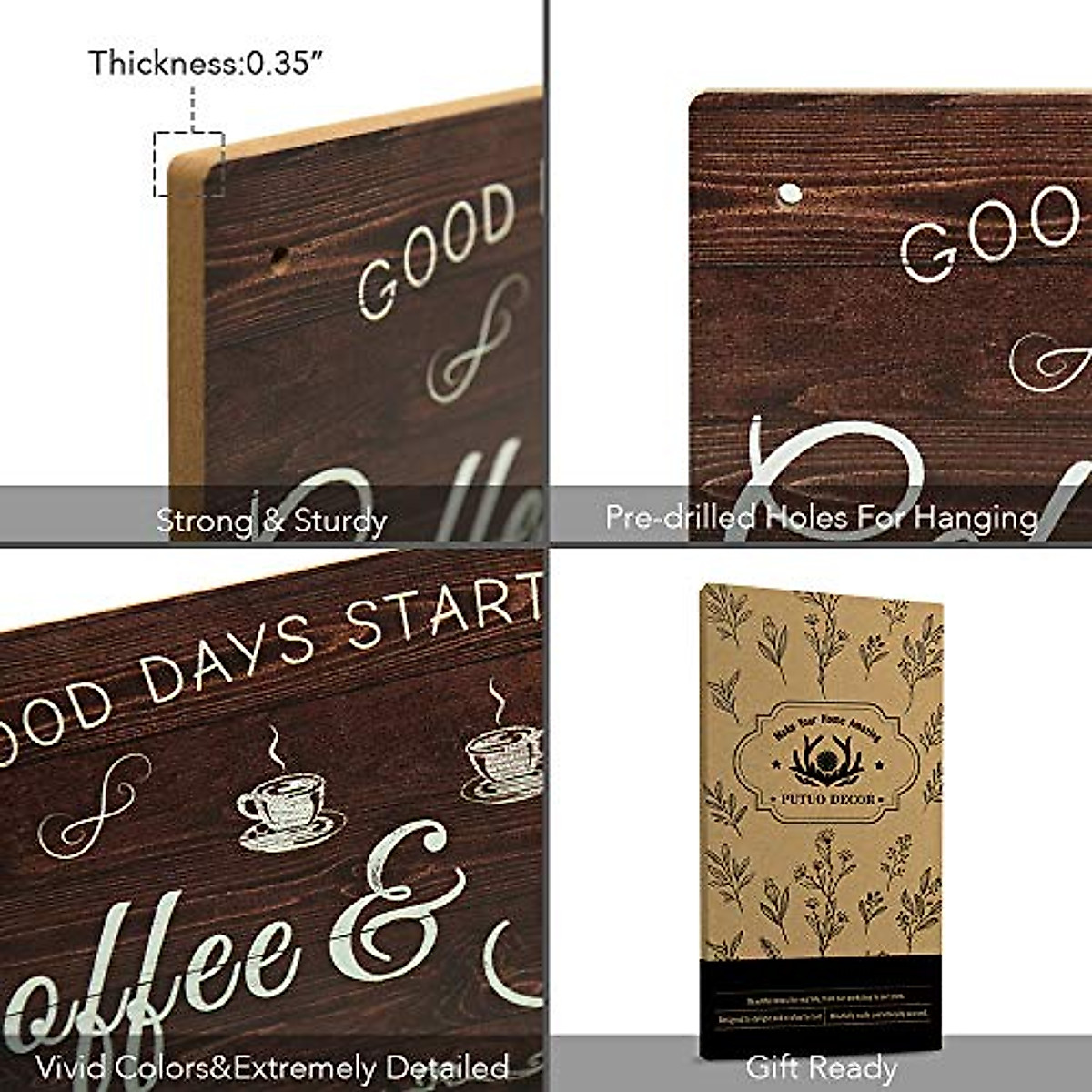 Putuo Decor Coffee Sign, Kitchen Coffee Bar Decor, 12 x 6 Hanging Plaque, Gifts for Coffee Lover (Good Days Start with Coffee & Jesus)